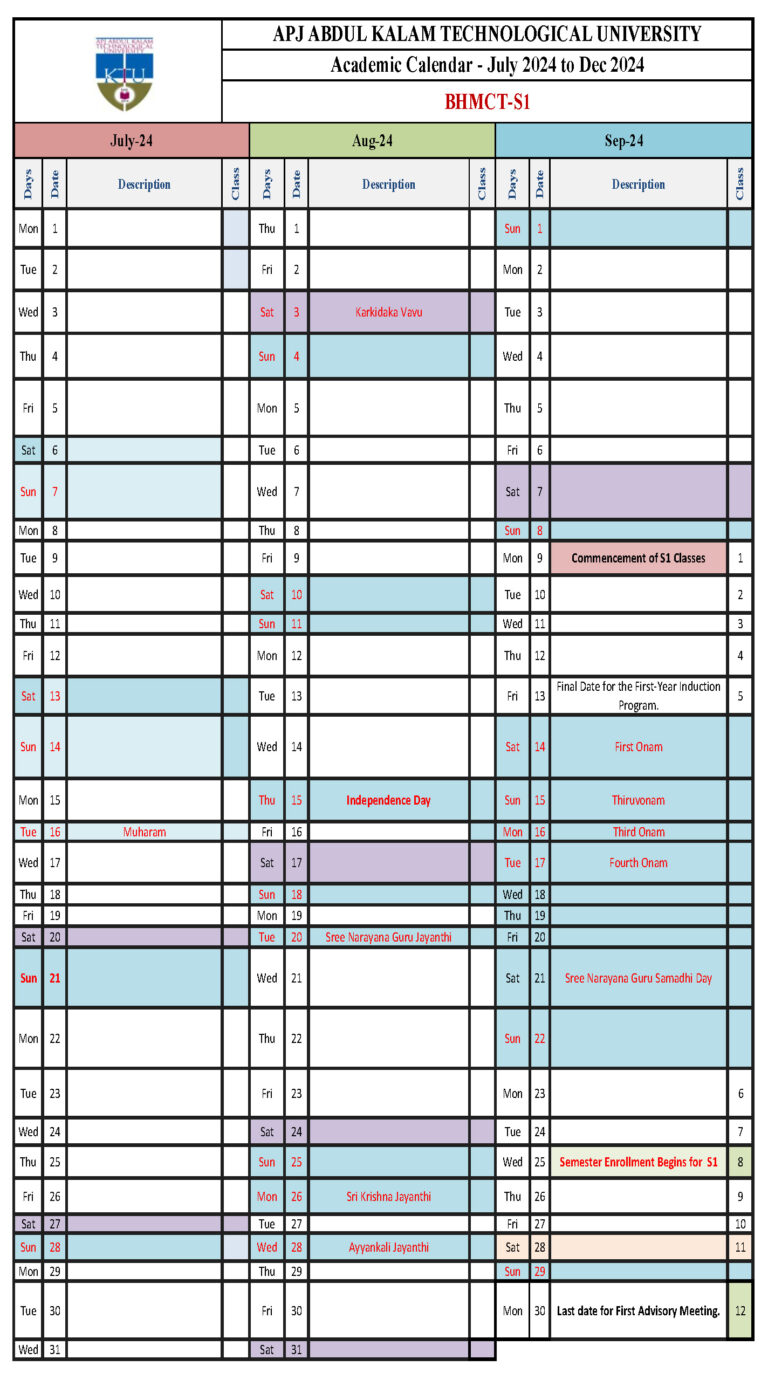 Academic Calender - RIHMCT